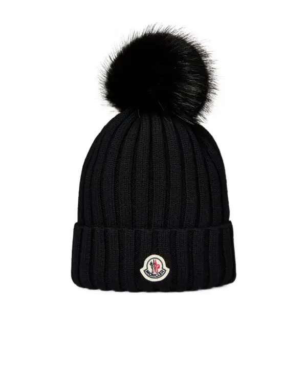 Moncler Ribbed Beanie With Fur Pom Pom