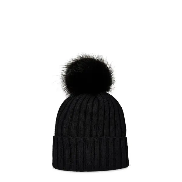 Moncler Ribbed Beanie With Fur Pom Pom