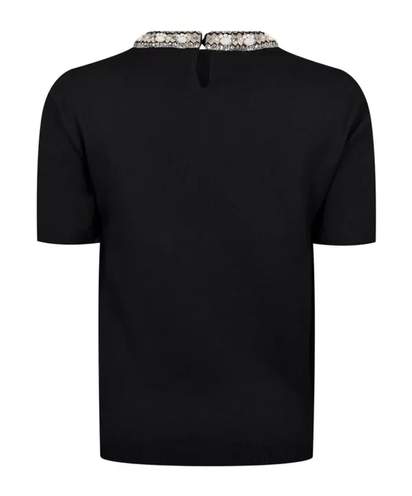 Valentino Garavani Short-sleeved Knit Sweater With Embellished Neckline