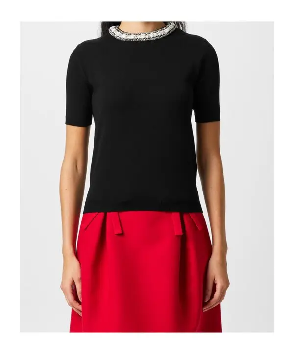 Valentino Garavani Short-sleeved Knit Sweater With Embellished Neckline