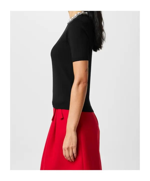 Valentino Garavani Short-sleeved Knit Sweater With Embellished Neckline