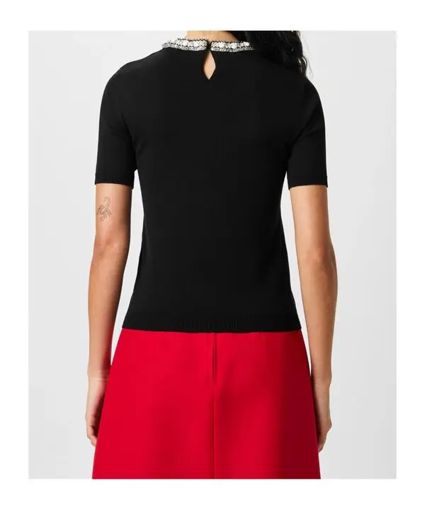 Valentino Garavani Short-sleeved Knit Sweater With Embellished Neckline