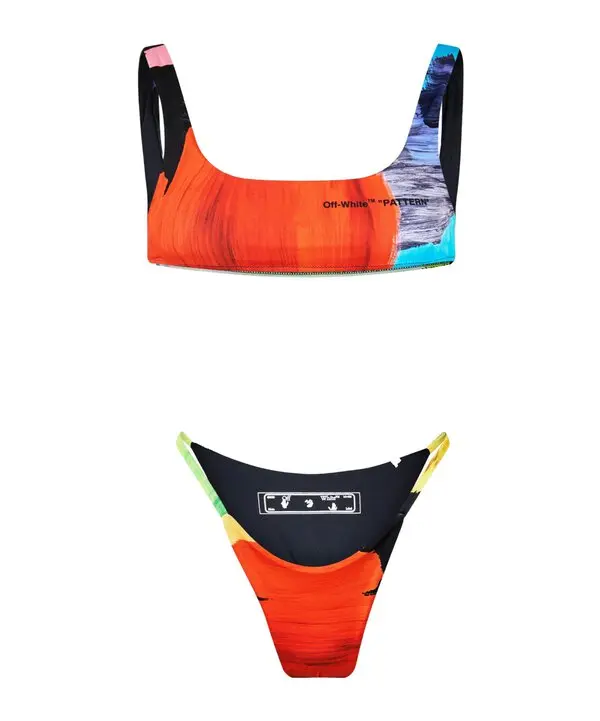 Off-White Printed Split Swimsuit - Multicolor