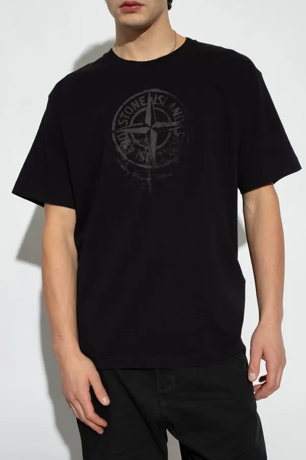Stone Island Logo Printed Crewneck T-shirt