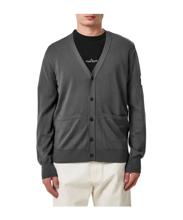 Stone Island Wool Cardigan With Logo Patches
