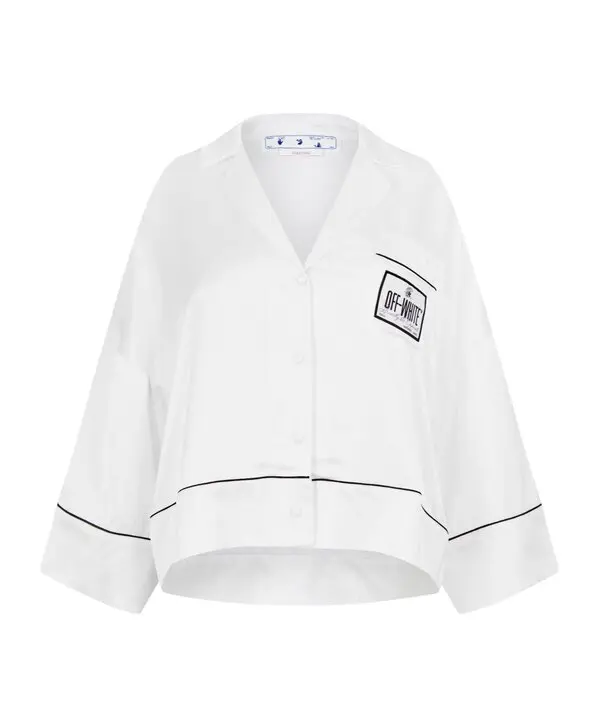 Off-White Satin Pyjama Crop Shirt
