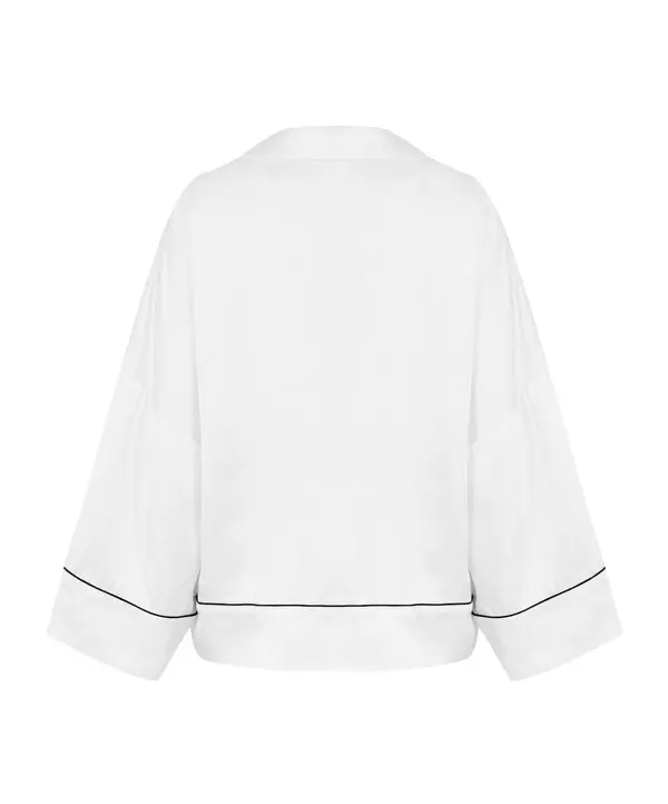 Off-White Satin Pyjama Crop Shirt