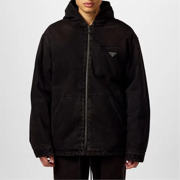 Prada Denim Zip-up Jacket With Hood