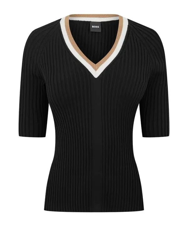 Hugo Boss Ribbed V-neck Short Sleeve Top