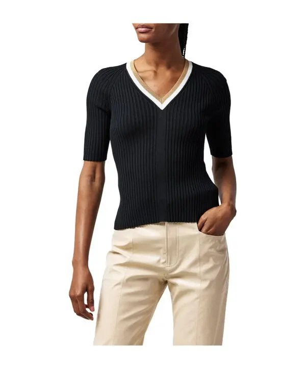 Hugo Boss Ribbed V-neck Short Sleeve Top