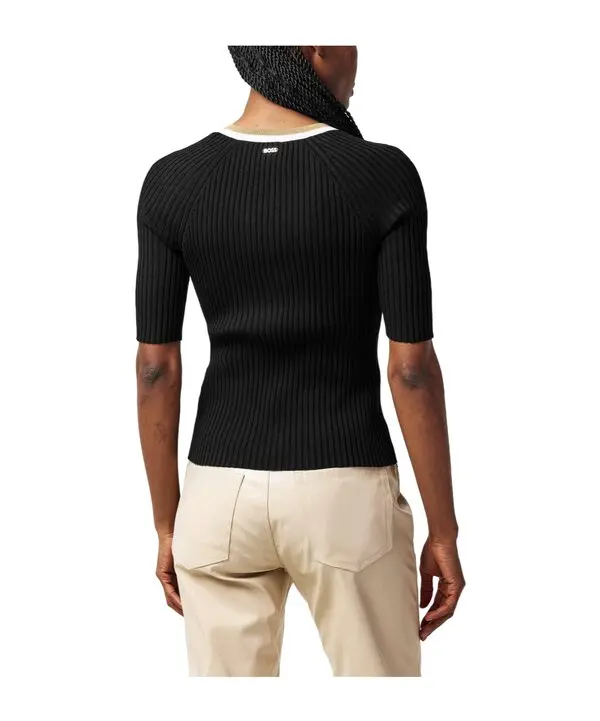 Hugo Boss Ribbed V-neck Short Sleeve Top