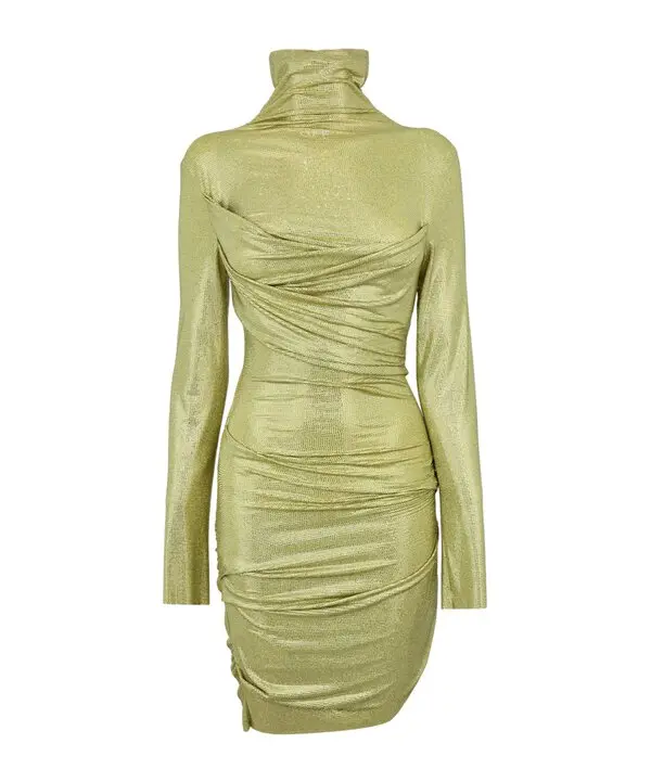 Off-White Long Sleeve Draped Dress - Green