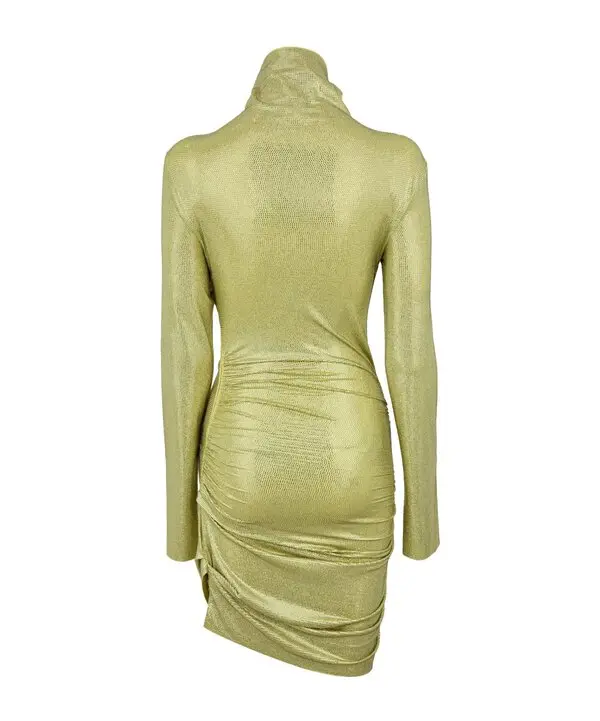 Off-White Long Sleeve Draped Dress - Green