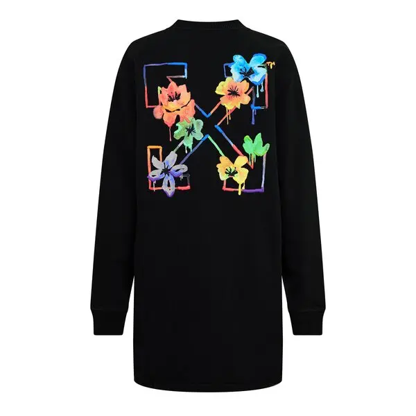 Off-White Floral Embroidered Arrow Logo Dress