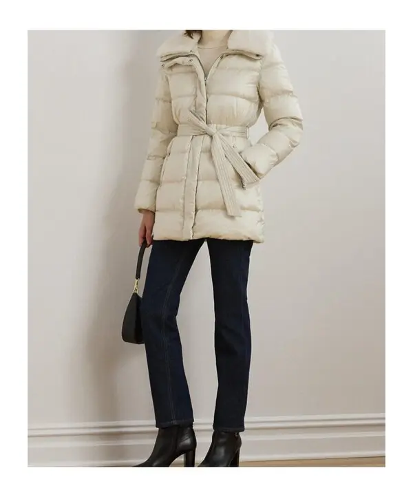 Ralph Lauren Faux-shearling Trim Belted Down Coat