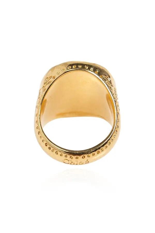 Chloé Embossed Floral Motif Ring - Golden