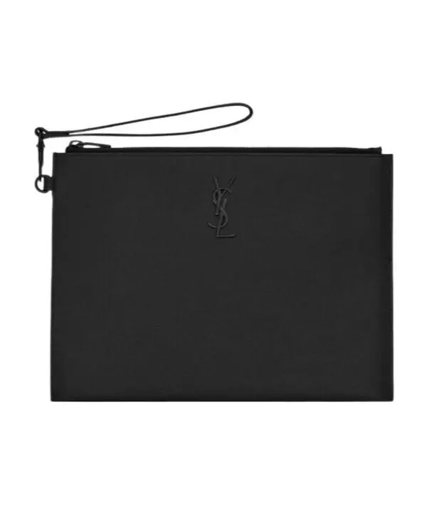 Saint Laurent Logo Plaque Zip-up Clutch Bag