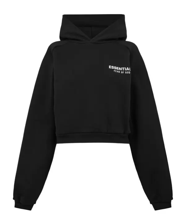 Fear Of God Cropped Logo Hoodie - Black