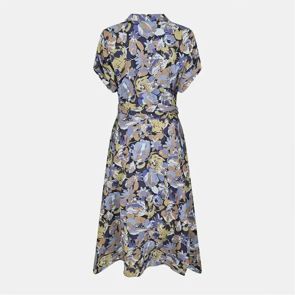 Ralph Lauren Floral Print Crepe Belted Midi Dress - Blue