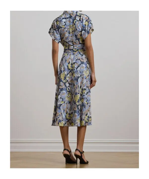 Ralph Lauren Floral Print Crepe Belted Midi Dress - Blue