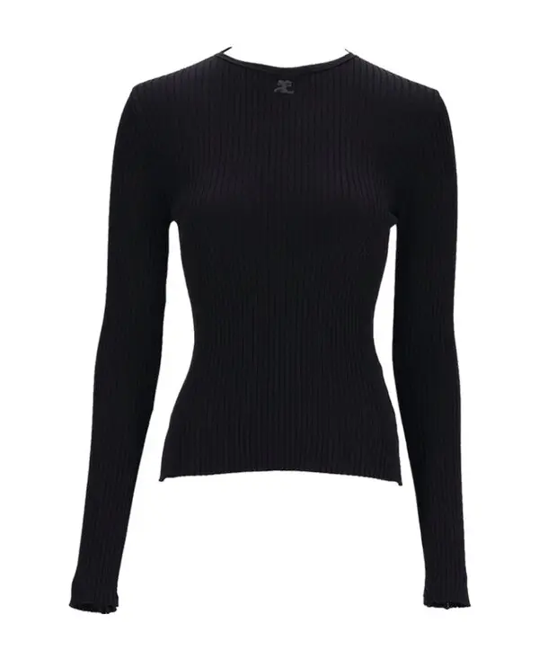 COURREGES Logo-embossed Ribbed-knit Jumper - Black
