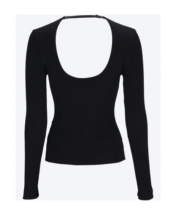 COURREGES Logo-embossed Ribbed-knit Jumper - Black