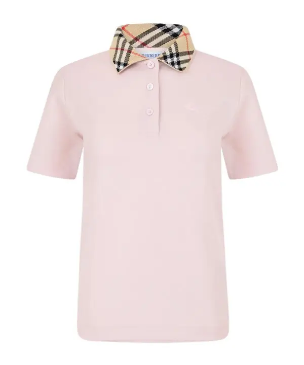 Burberry Polo Shirt With Plaid Collar - Pink