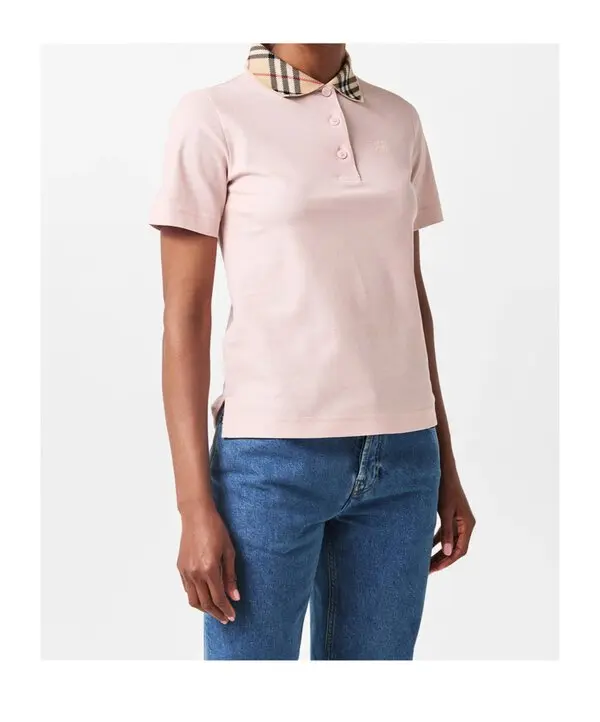 Burberry Polo Shirt With Plaid Collar - Pink
