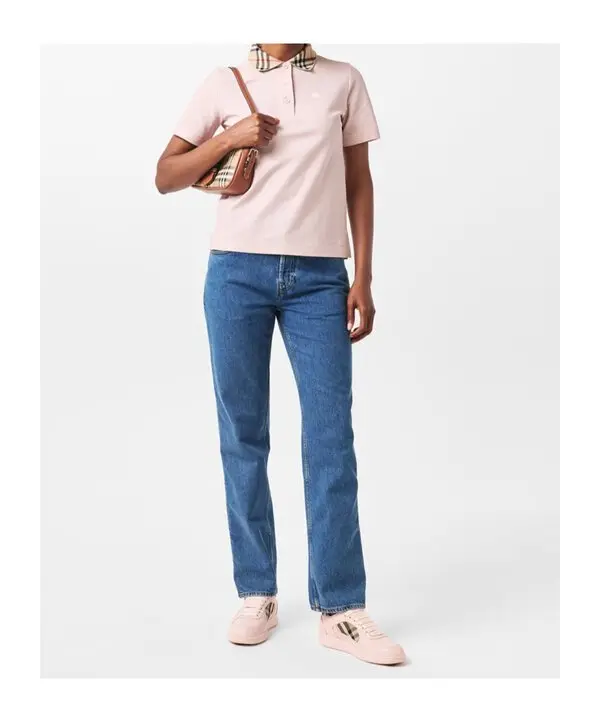 Burberry Polo Shirt With Plaid Collar - Pink