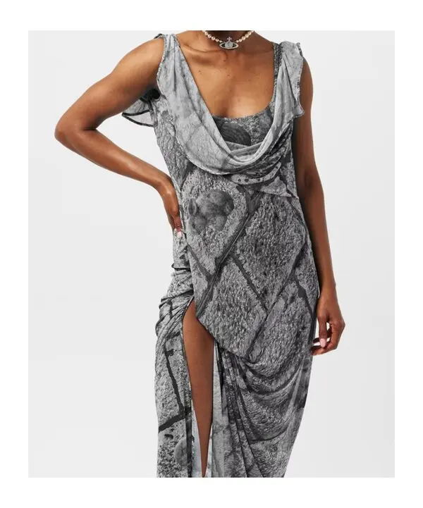 VIVIENNE WESTWOOD Graffiti Print Draped Maxi Dress