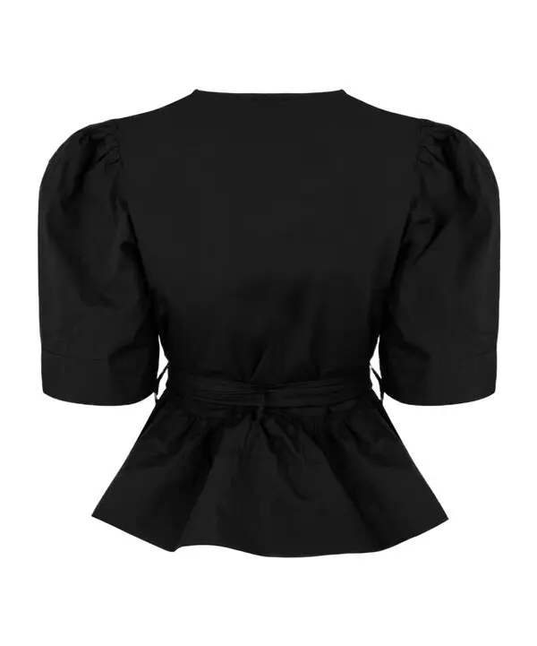 GANNI Tie Detailed V-neck Blouse - Black