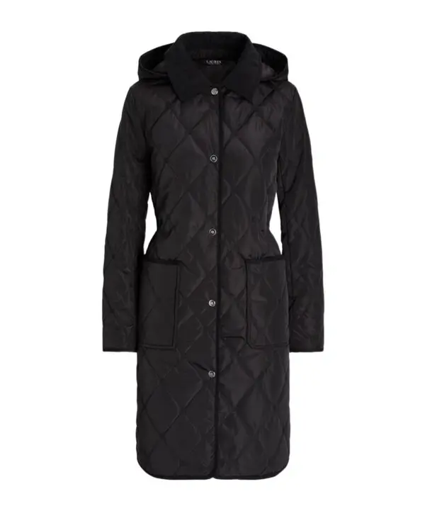 Ralph Lauren Quilted Hooded Coat With Corduroy Trim