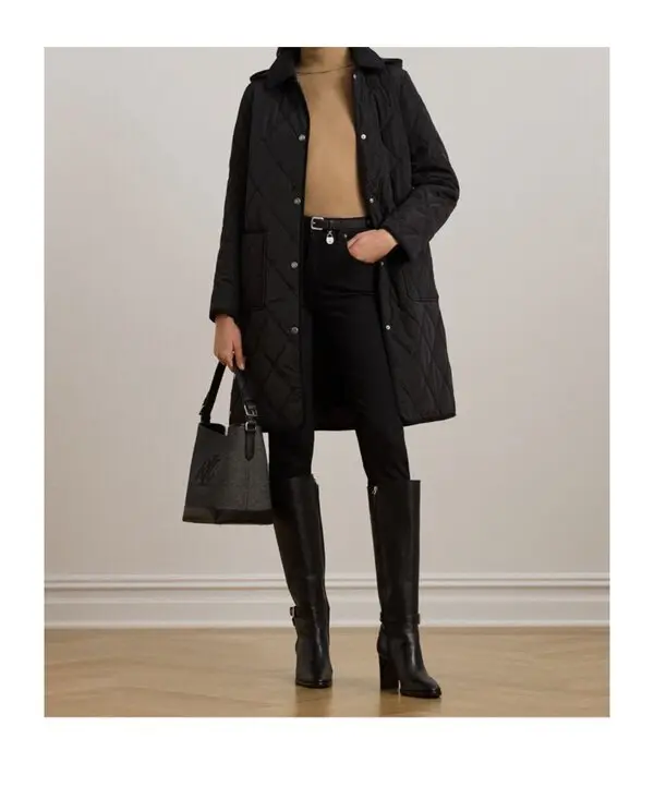 Ralph Lauren Quilted Hooded Coat With Corduroy Trim