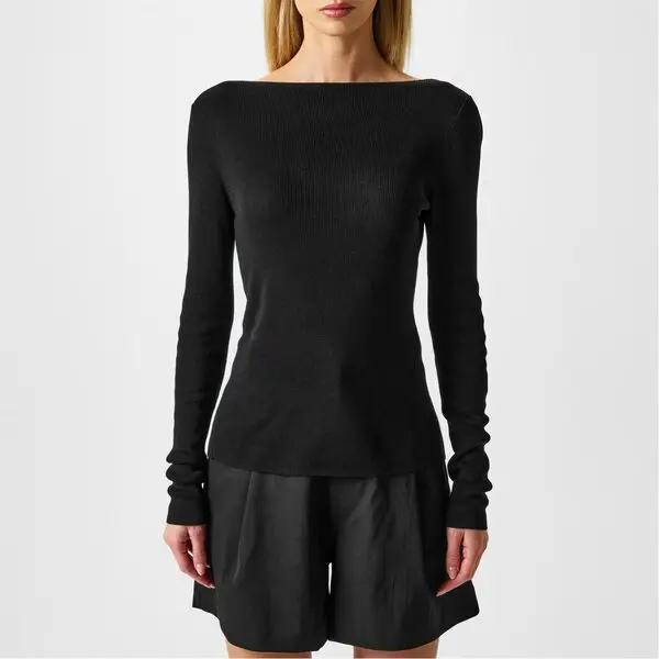 ST. AGNI Ribbed Double-face Sweater With Back Tie Detail