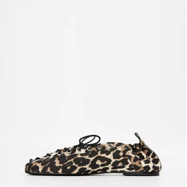 GANNI Leopard Print Lace-up Ballet Flats