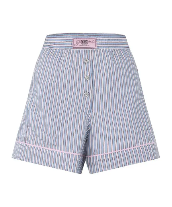 GANNI Striped Cotton Shorts - Multicolor