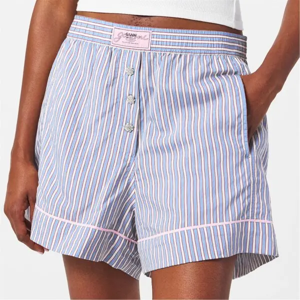 GANNI Striped Cotton Shorts - Multicolor