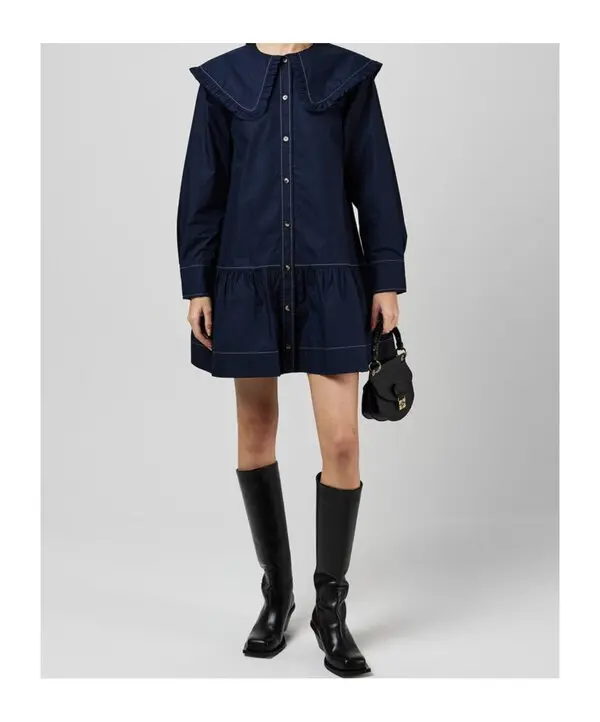 GANNI Collared Mini Shirt Dress With Adjustable Fit