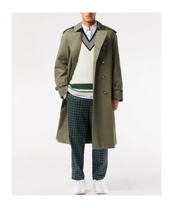 Lacoste Khaki Double-breasted Mid-length Trench Coat