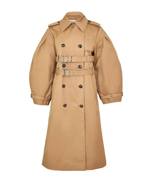 GANNI Lantern Sleeve Buckle Trench Coat