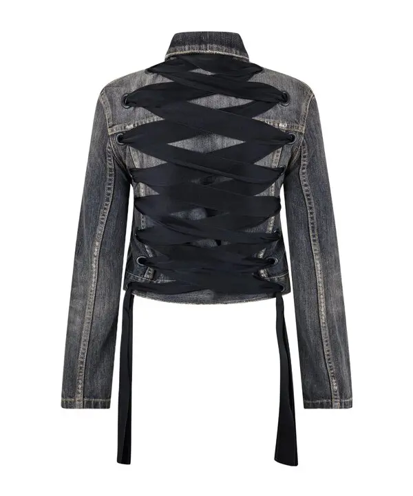 Balenciaga Denim Jacket With Lace-up Back Detail - Black