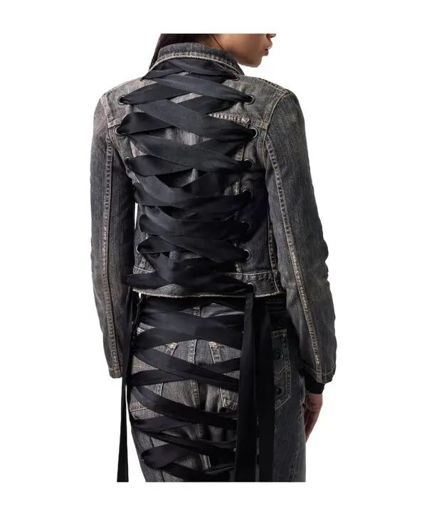 Balenciaga Denim Jacket With Lace-up Back Detail - Black