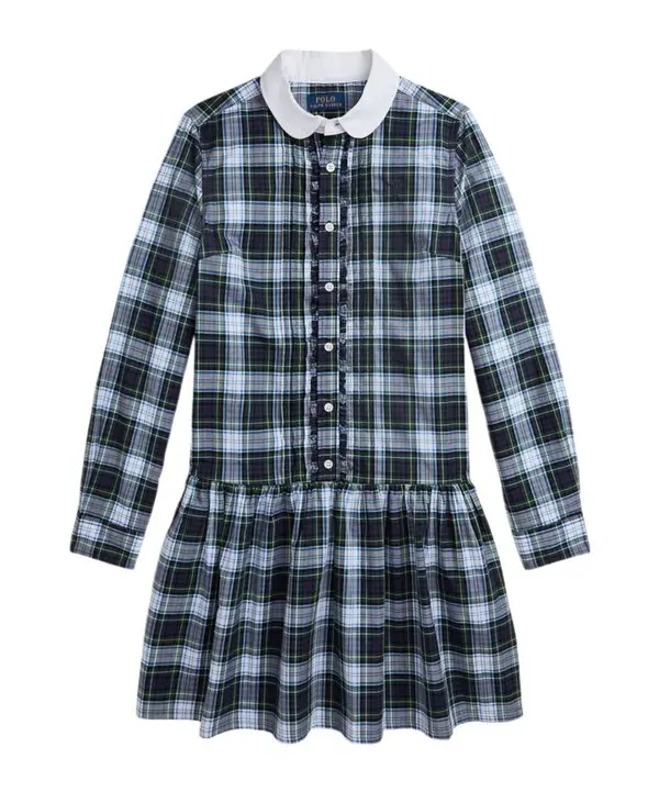 Polo Ralph Lauren Plaid Long Sleeve Dress With Button Fastening And Pleated Hem