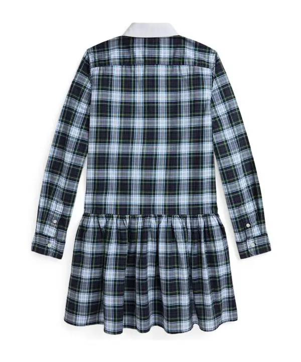 Polo Ralph Lauren Plaid Long Sleeve Dress With Button Fastening And Pleated Hem
