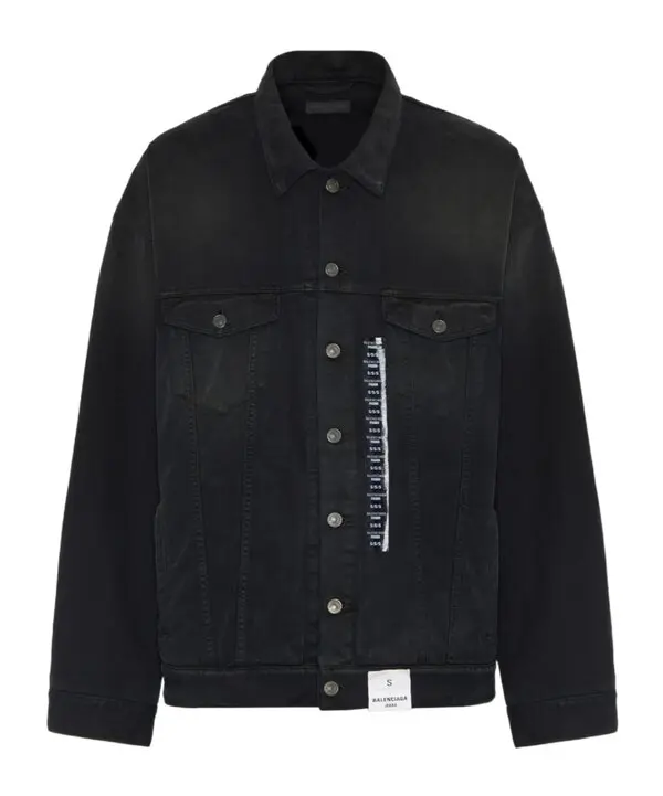 Balenciaga Denim Jacket With Logo Detail - Black