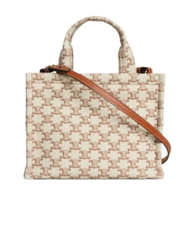 Celine Small Cabas Thais In Textile With Triomphe Canvas Print And Calfskin