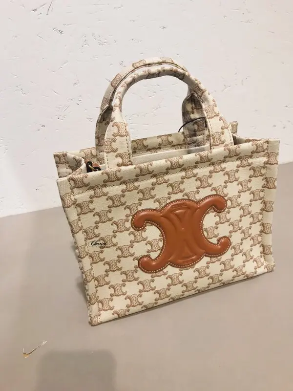Celine Small Cabas Thais In Textile With Triomphe Canvas Print And Calfskin