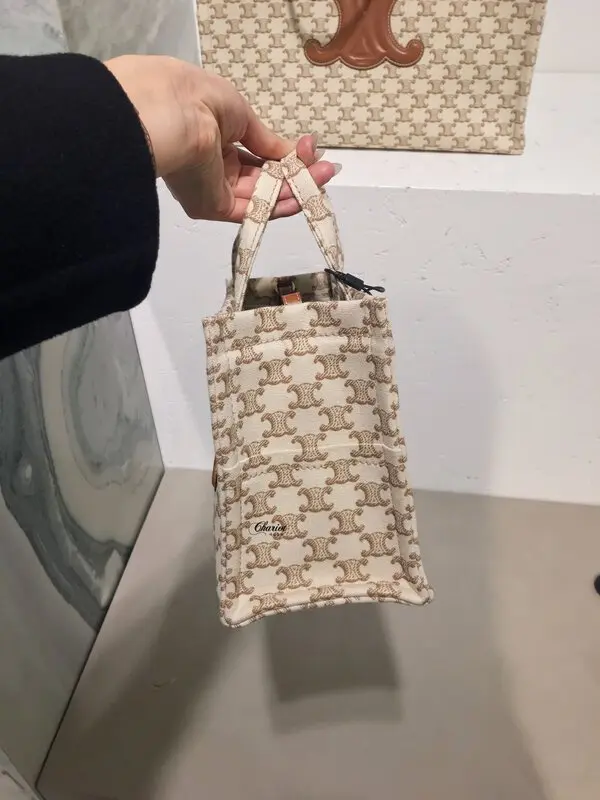 Celine Small Cabas Thais In Textile With Triomphe Canvas Print And Calfskin