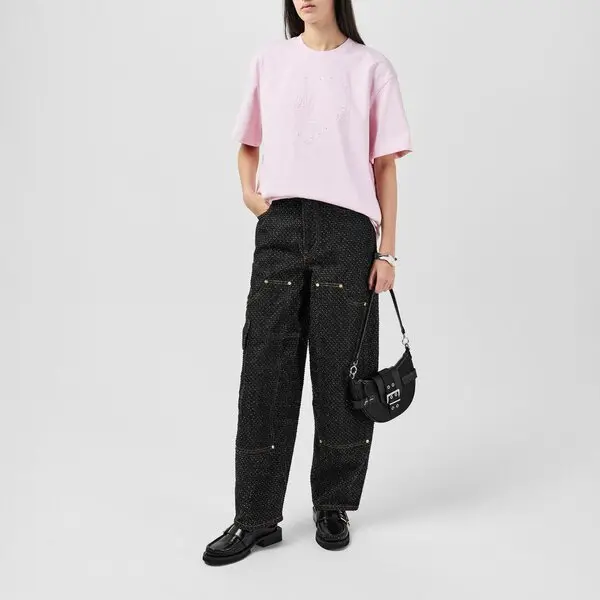 GANNI Crewneck Short Sleeve T-shirt With Heart Detail - Purple