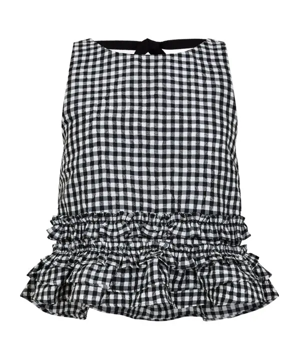 GANNI Black And White Plaid Sleeveless Top - Gray